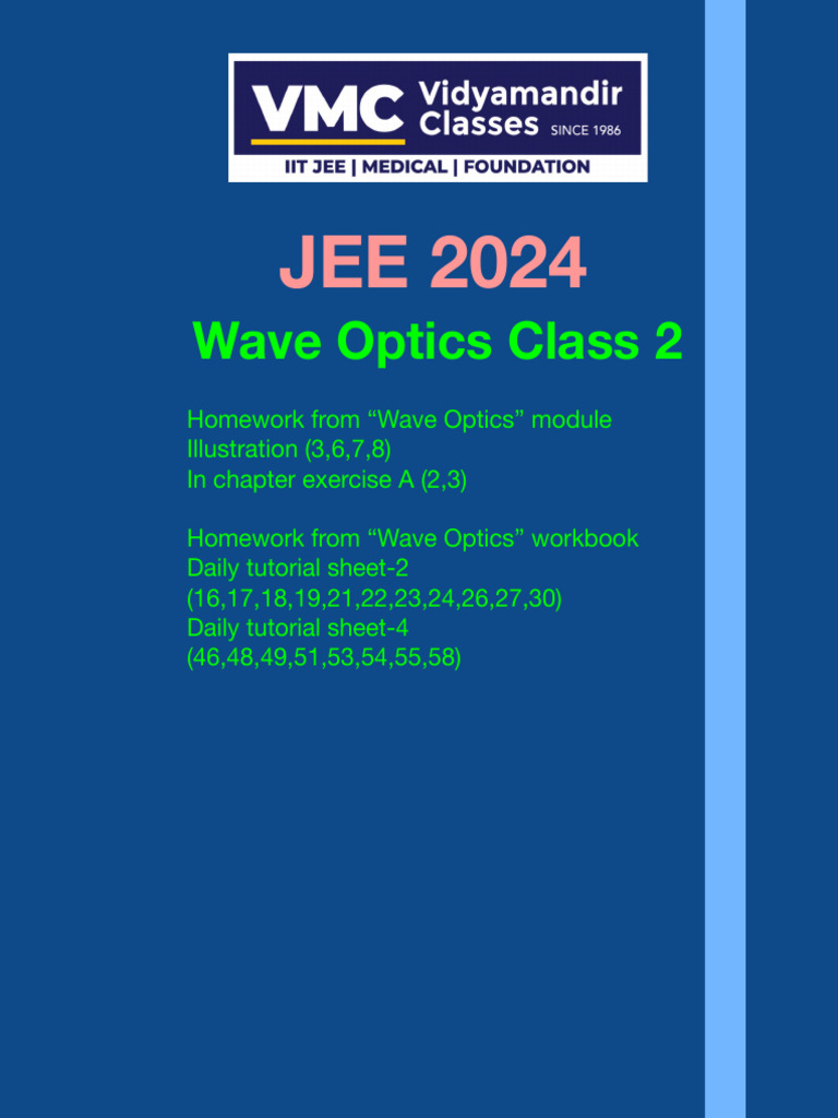 Wave Optics Class - 2 (Notes) | Download Free PDF | Coherence (Physics ...