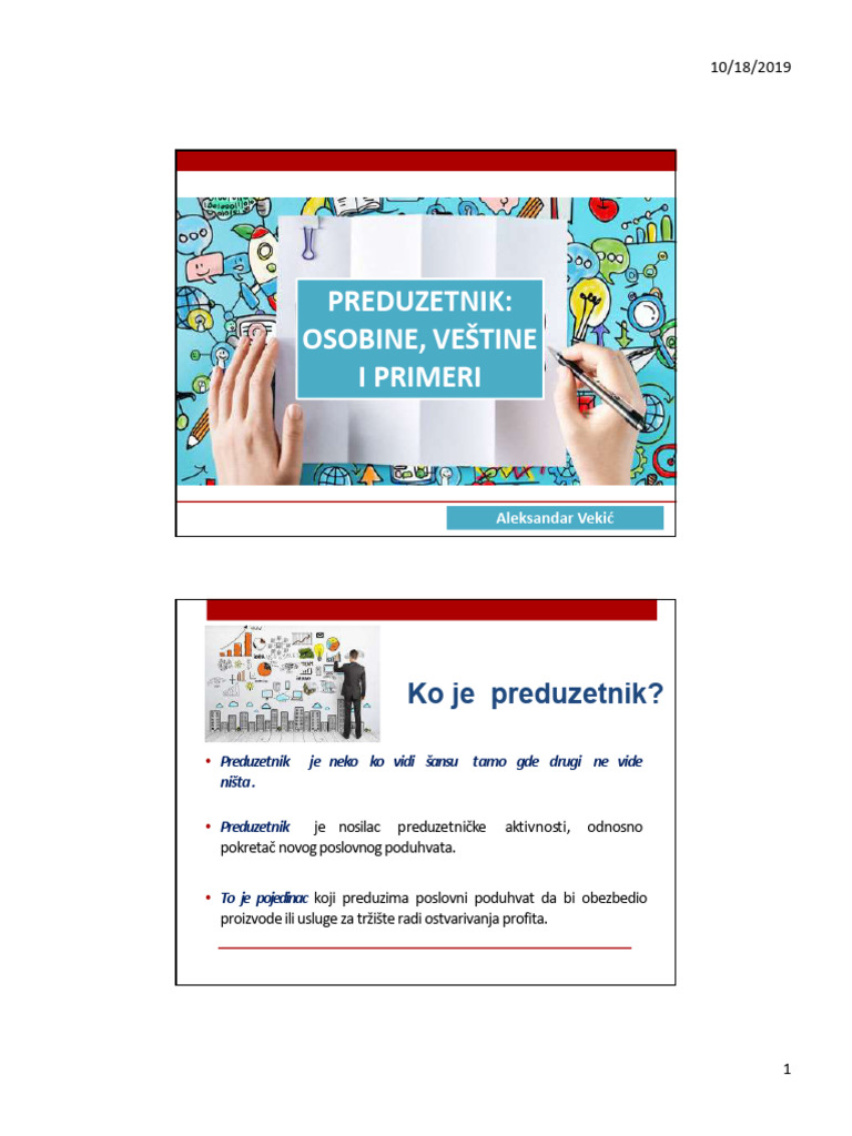 Vežbe 1 - Preduzetnik (Osobine, Veštine I Primeri) | PDF