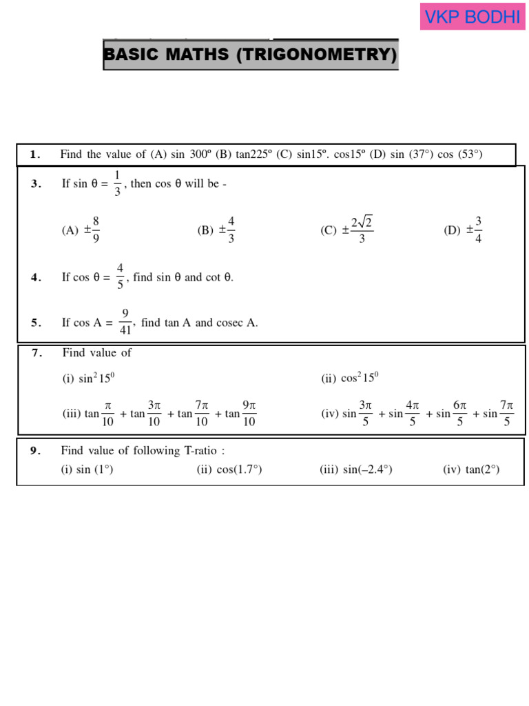 Basic Maths | PDF | Trigonometric Functions | Angle