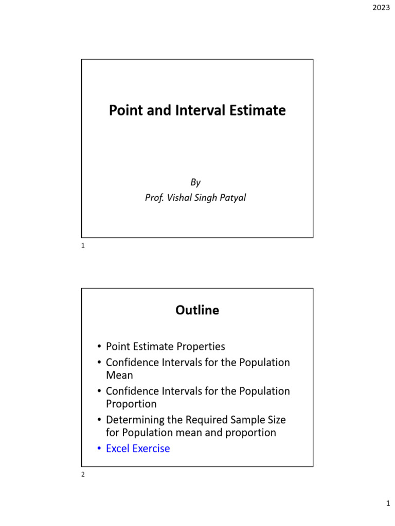 Point and Interval Estimation Guide | PDF | Estimator | Sample Size ...