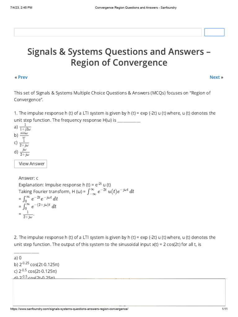 Convergence Region Questions and Answers - Sanfoundry | PDF | Computer ...