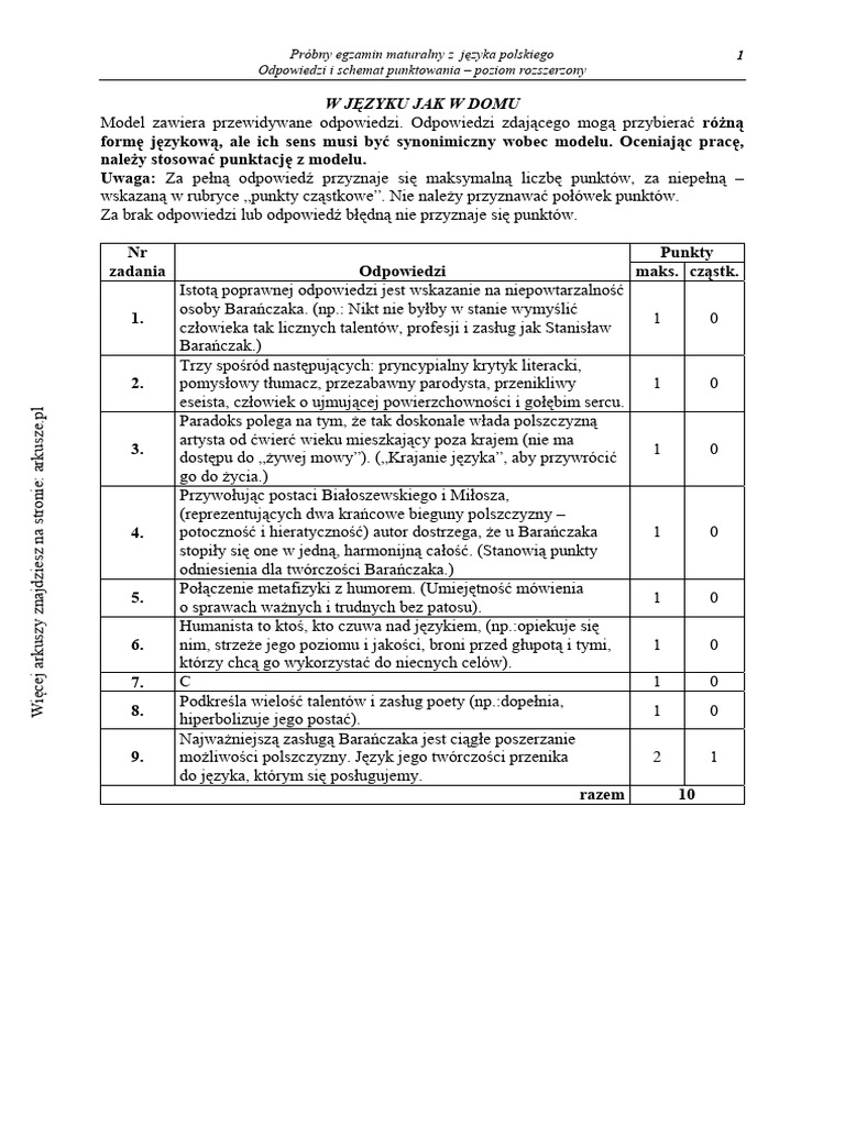 Jezyk Polski 2009 Styczen Probna Rozszerzona Odpowiedzi | PDF