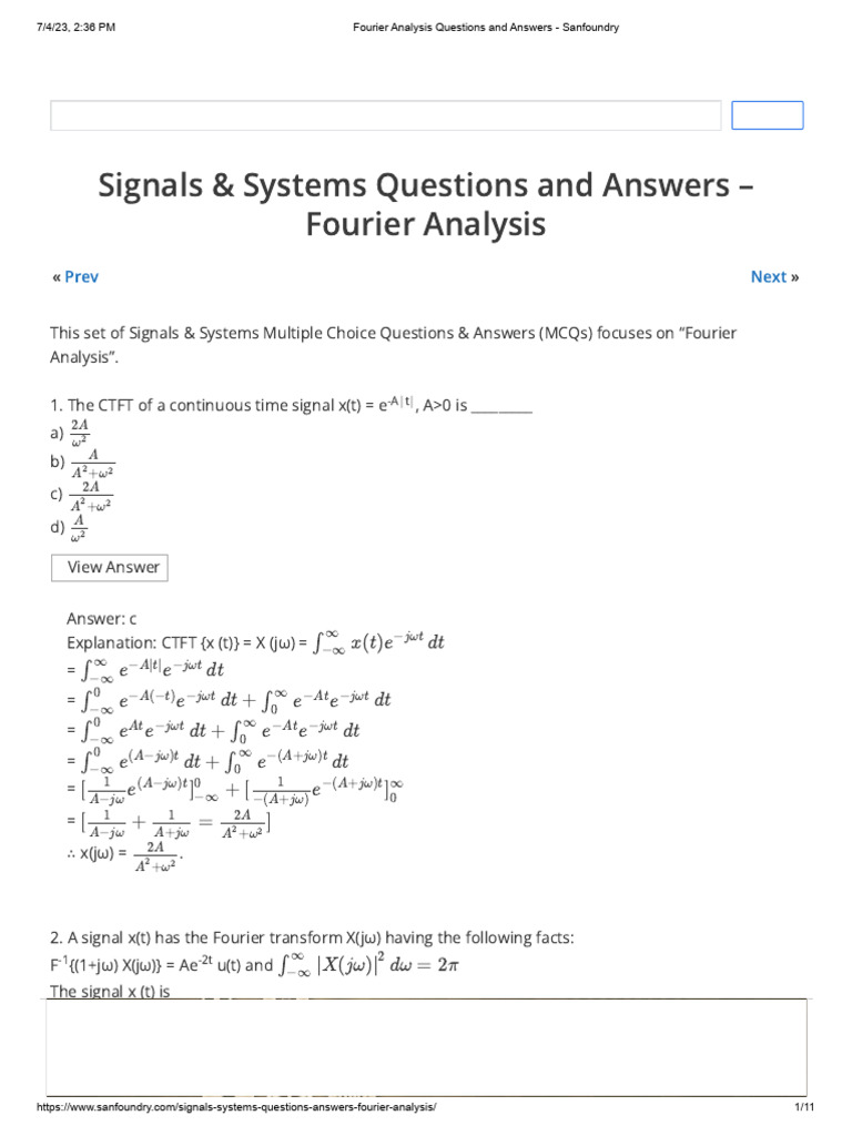 Fourier Analysis Questions and Answers - Sanfoundry | PDF | Telecommunications Engineering ...