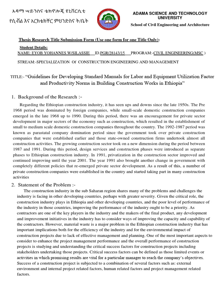 PG Thesis - Research Title Submission Form | PDF | Data | Methodology