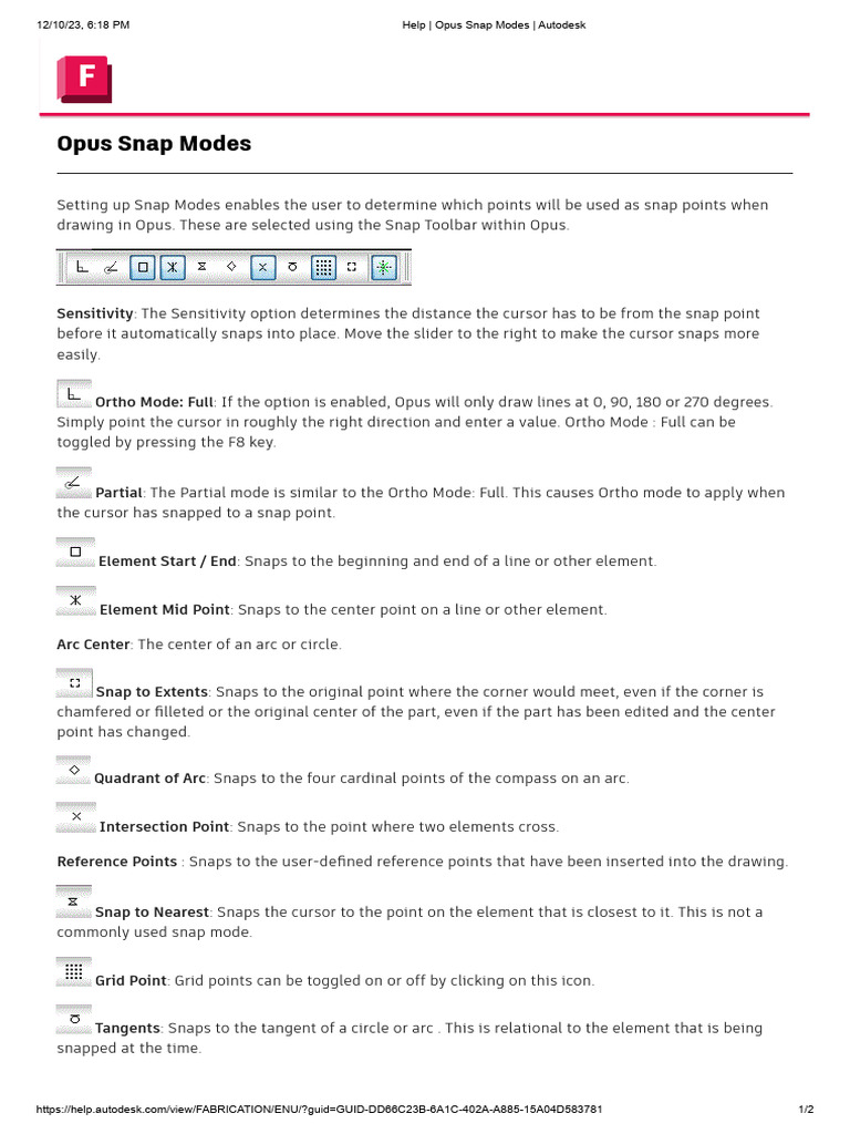 4 Help - Opus Snap Modes - Autodesk | PDF | Cursor (User Interface)