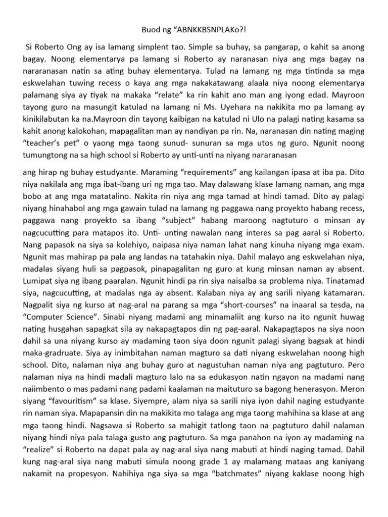 Sample Buod NG Abnkkbsnplako | PDF