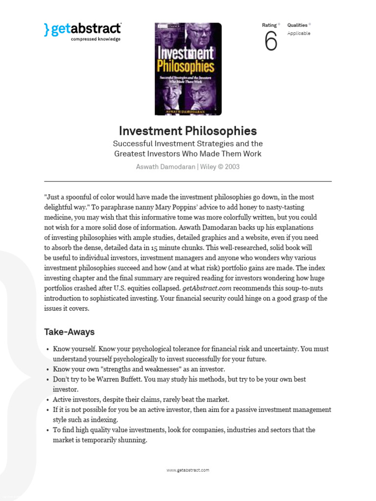 Investment Philosophies Damodaran en 2661 | PDF | Investing | Financial ...