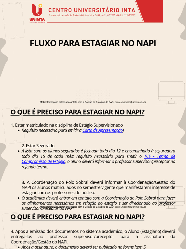 05 - FLUXO PARA ESTAGIAR NO NAPI (1) .PPTX - 20231006 - 152113 - 0000 | PDF