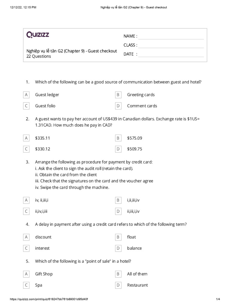 Nghiệp vụ lễ tân G2 Chapter 9 Guest checkout | PDF | Cheque | Credit Card