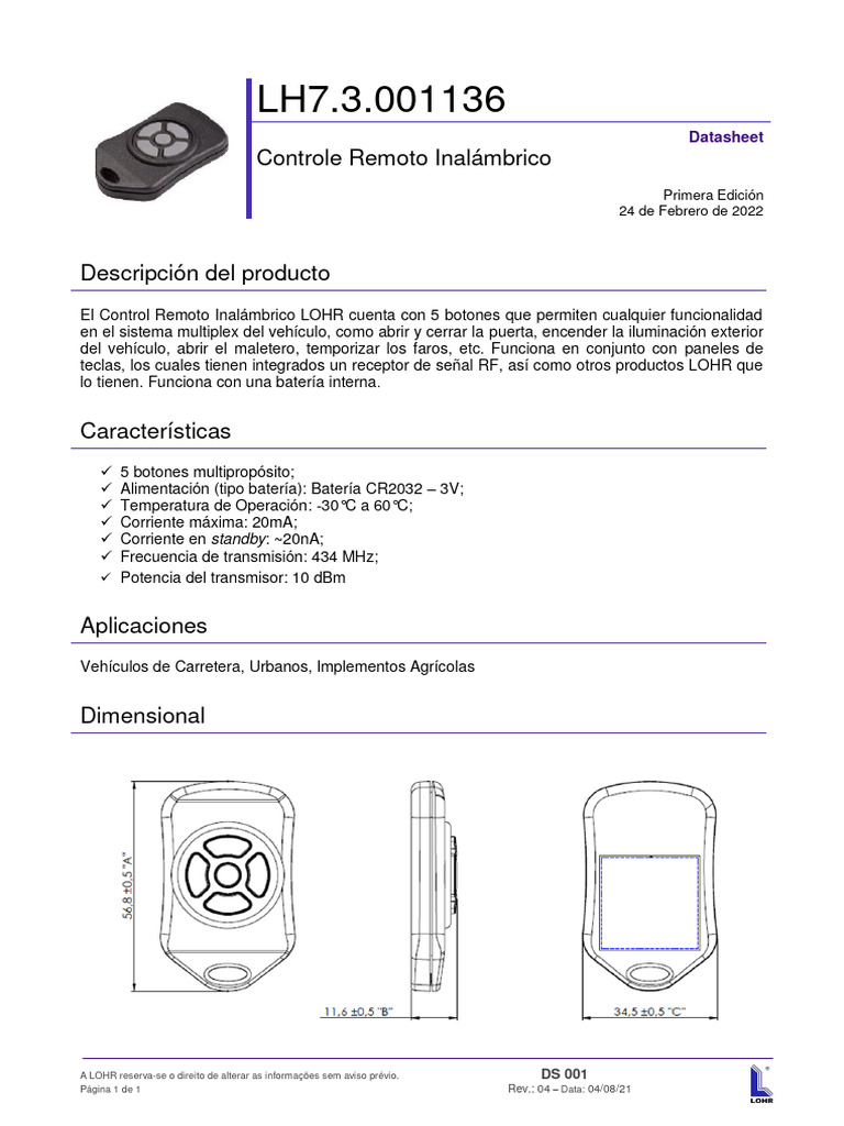 Datasheet LH7.3.001136 - Español | PDF