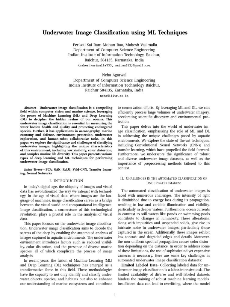 Underwater Image Classification Using ML Techniques | PDF | Computer ...