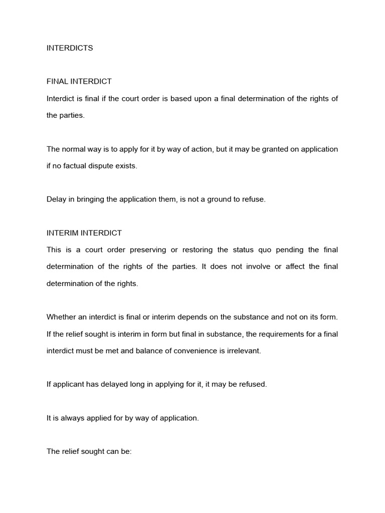 INTERDICTS | PDF | Injunction | Damages