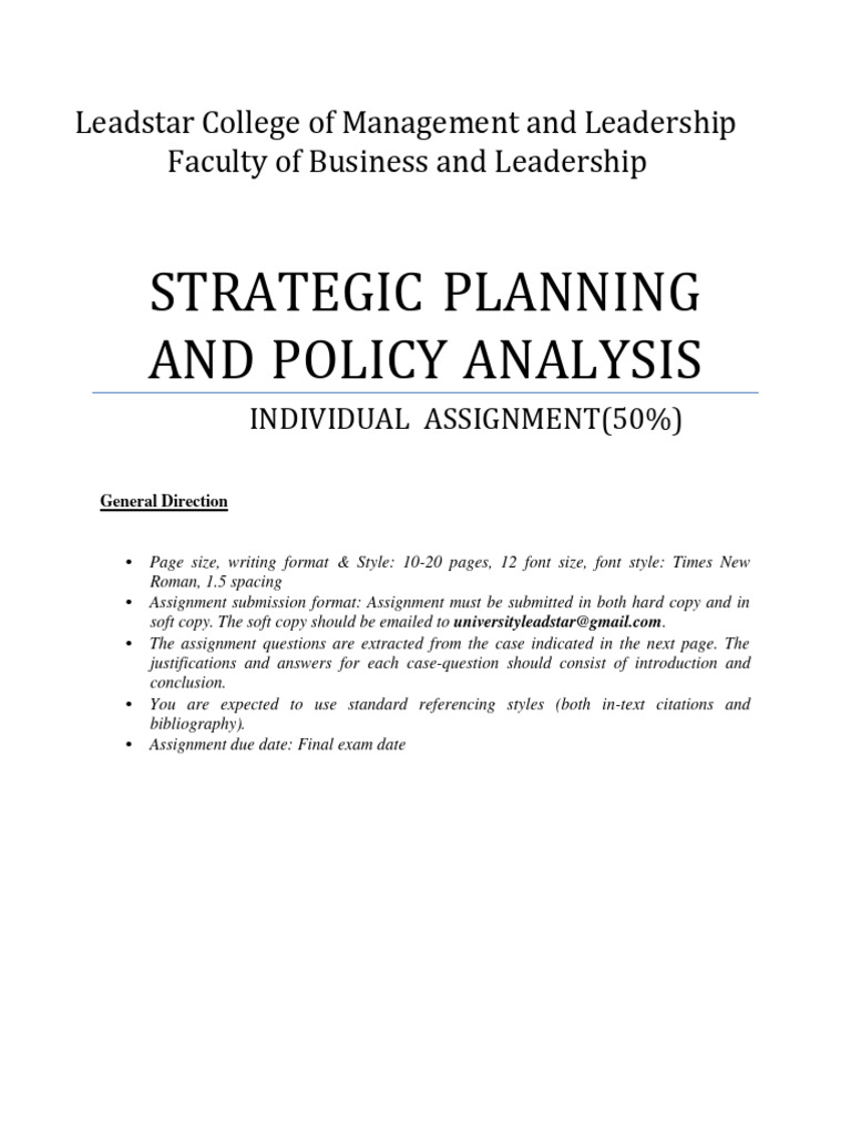 Strategic Planning and Policy Analysis Assignment | PDF