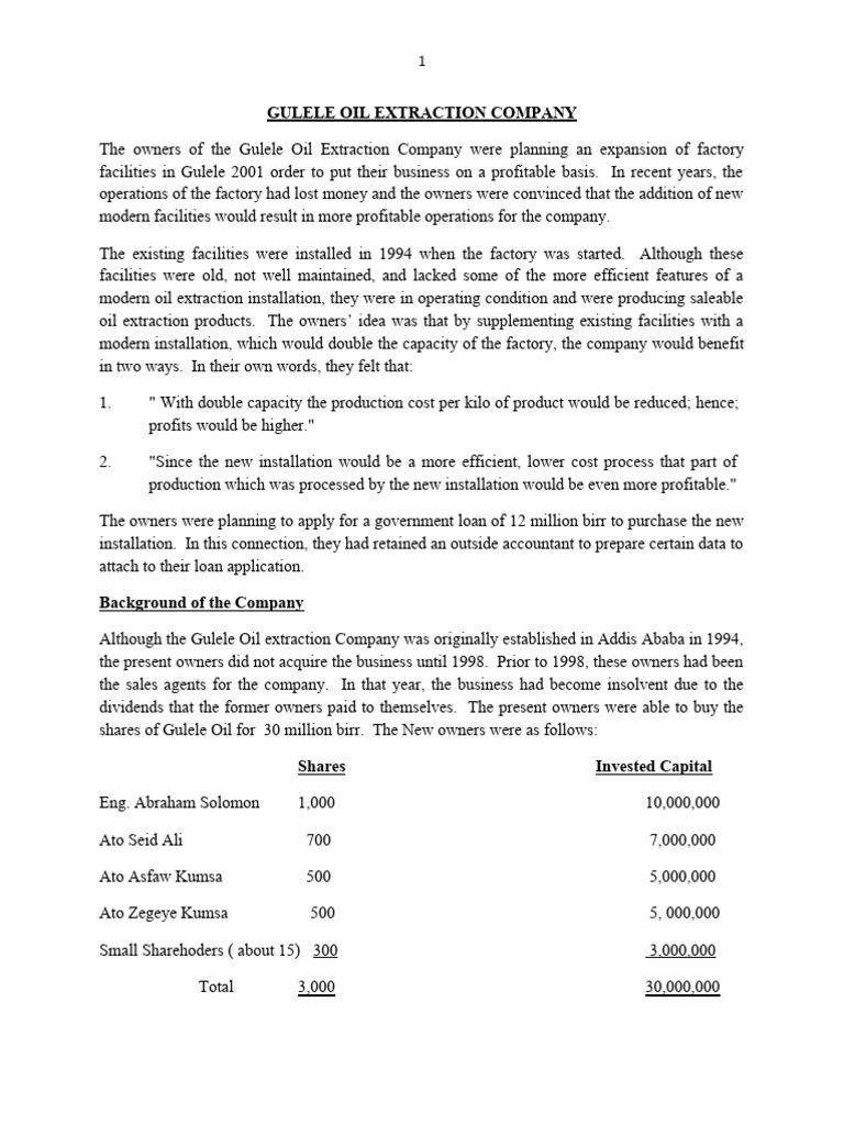 Gulele Oil Extraction Company | PDF | Equity (Finance) | Economies