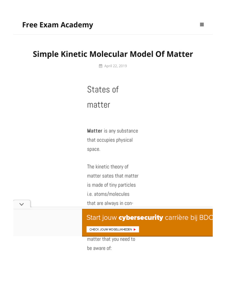 Simple Kinetic Molecular Model of Matter - Free Exam Academy | PDF | Gases | Matter