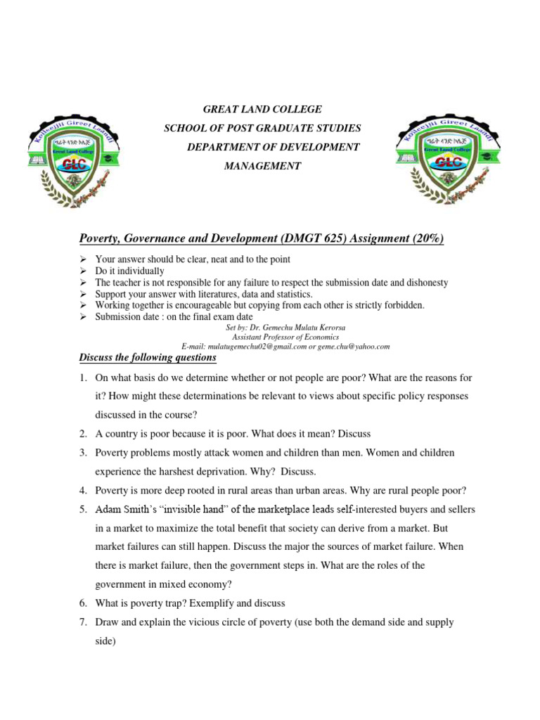 Poverty, Governance and Development (DMGT 625) Assignment (20%) | PDF | Market (Economics) | Aids