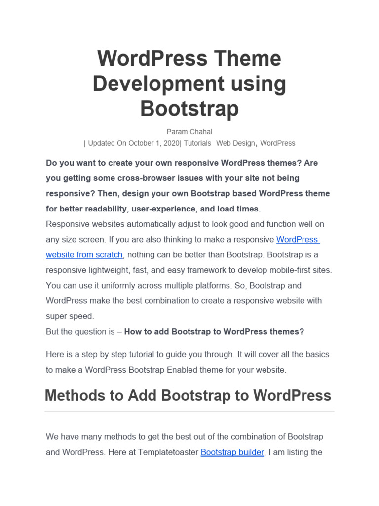 WordPress Theme Development Using Bootstrap | PDF | Word Press | Bootstrap (Front End Framework)