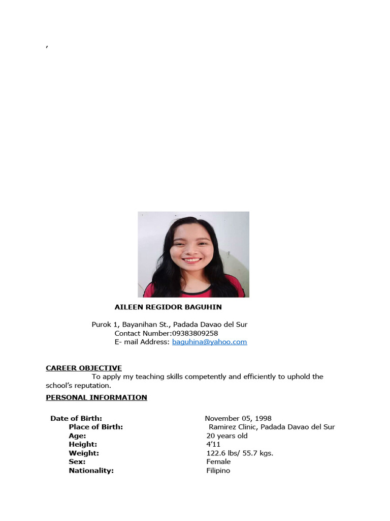 Aileen Regidor Baguhin | PDF | Career & Growth | Wellness