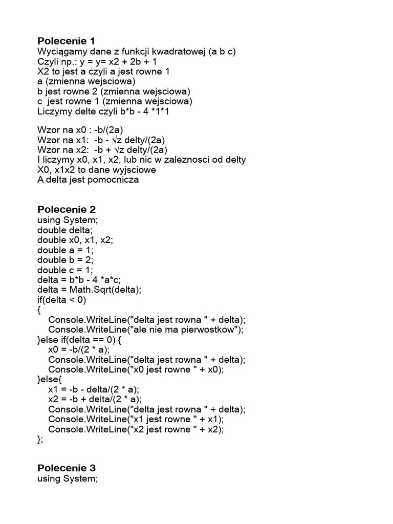 Zadanie 1 C# Poznajemy Instrukcje Warunkowe | PDF