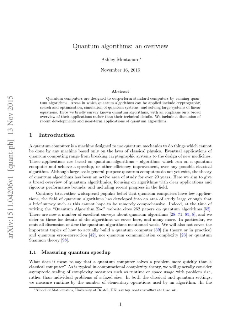 Quantum Algorithms An Overview | PDF