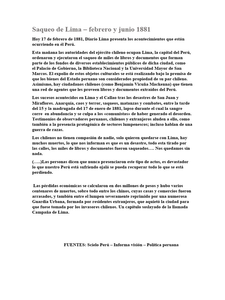 Saqueo de Lima CORRESPONSAL | PDF Saqueo de Lima CORRESPONSAL | PDF