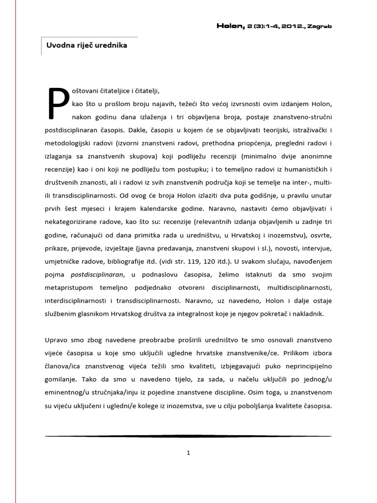 Holon2 (3) Uvodna Rijec Urednika | PDF