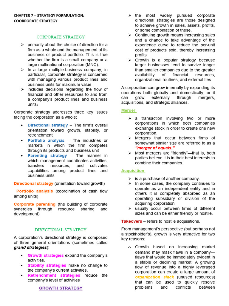 Cbmec 2 (Chapter 7 Reviewer) | PDF | Strategic Management | Mergers And Acquisitions