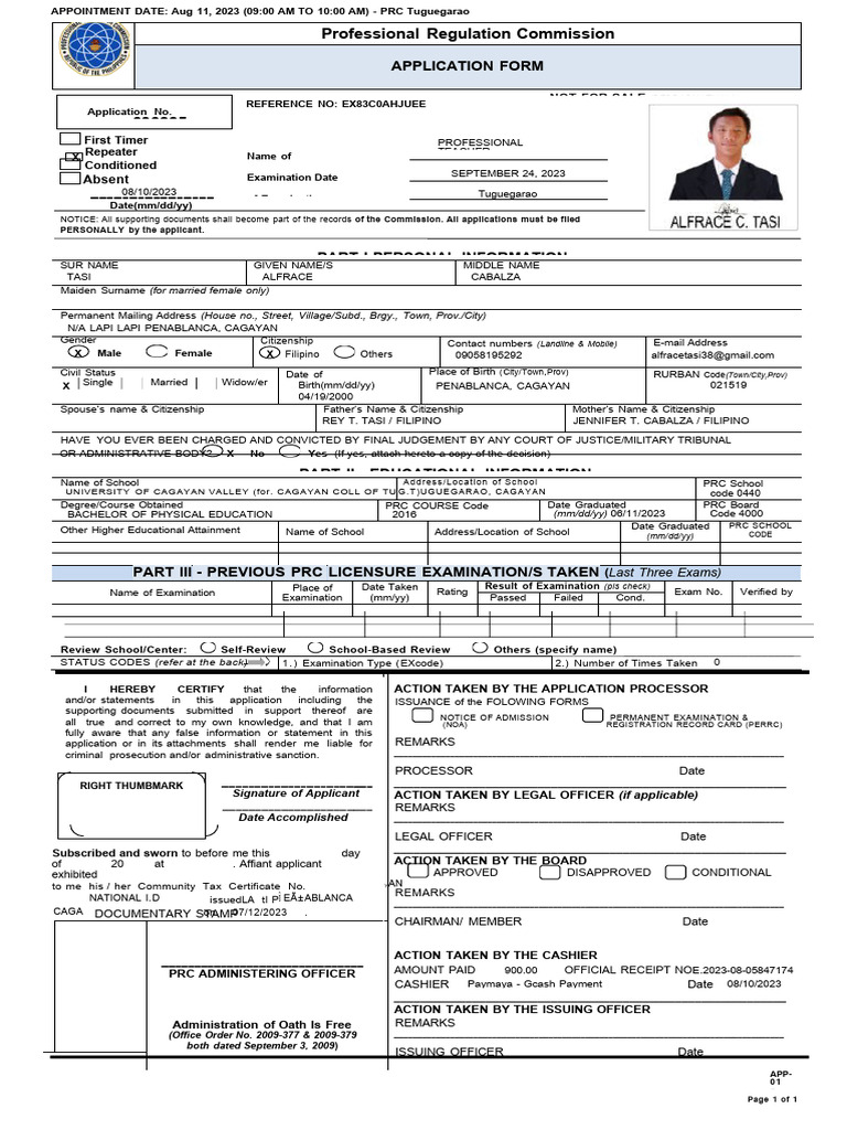 Professional Regulation Commission: Application Form | PDF