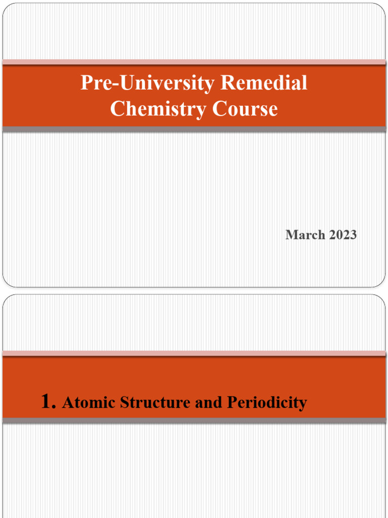 Remedial Chemistry Unit 1 Overview | PDF | Atomic Orbital | Electron