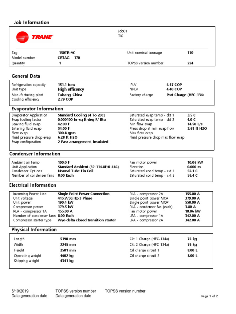 150 TR Air-Cooled Chiller Specs | PDF