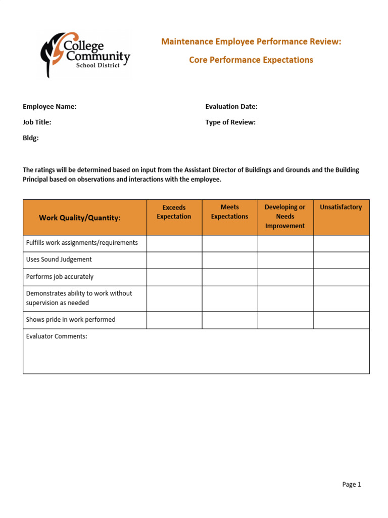 Maintenance Evaluation Form | PDF | Performance Appraisal ...