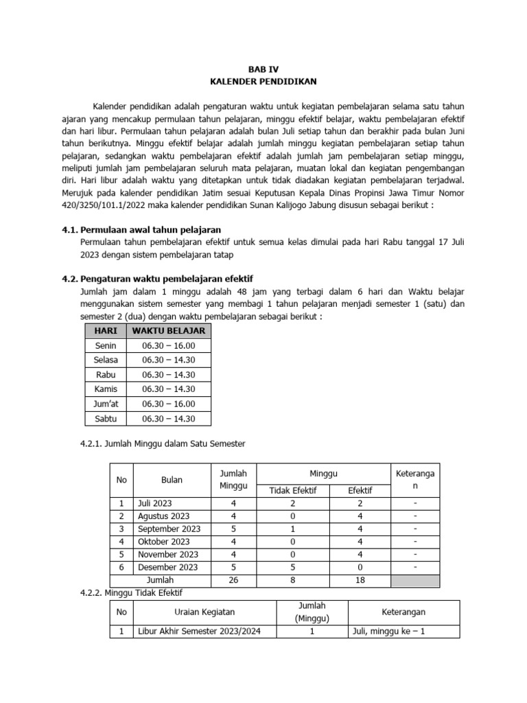 Kalender Pendidikan KTSP 2023/2024 | PDF