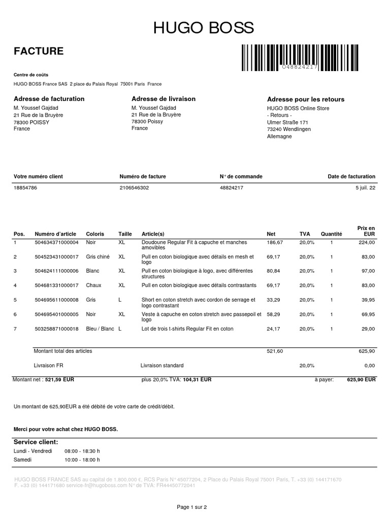 Hugo Boss: Facture | PDF
