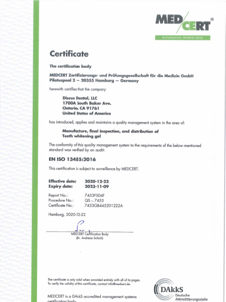 Medcert - No. 7453GB445201222A (ISO 13485) | PDF
