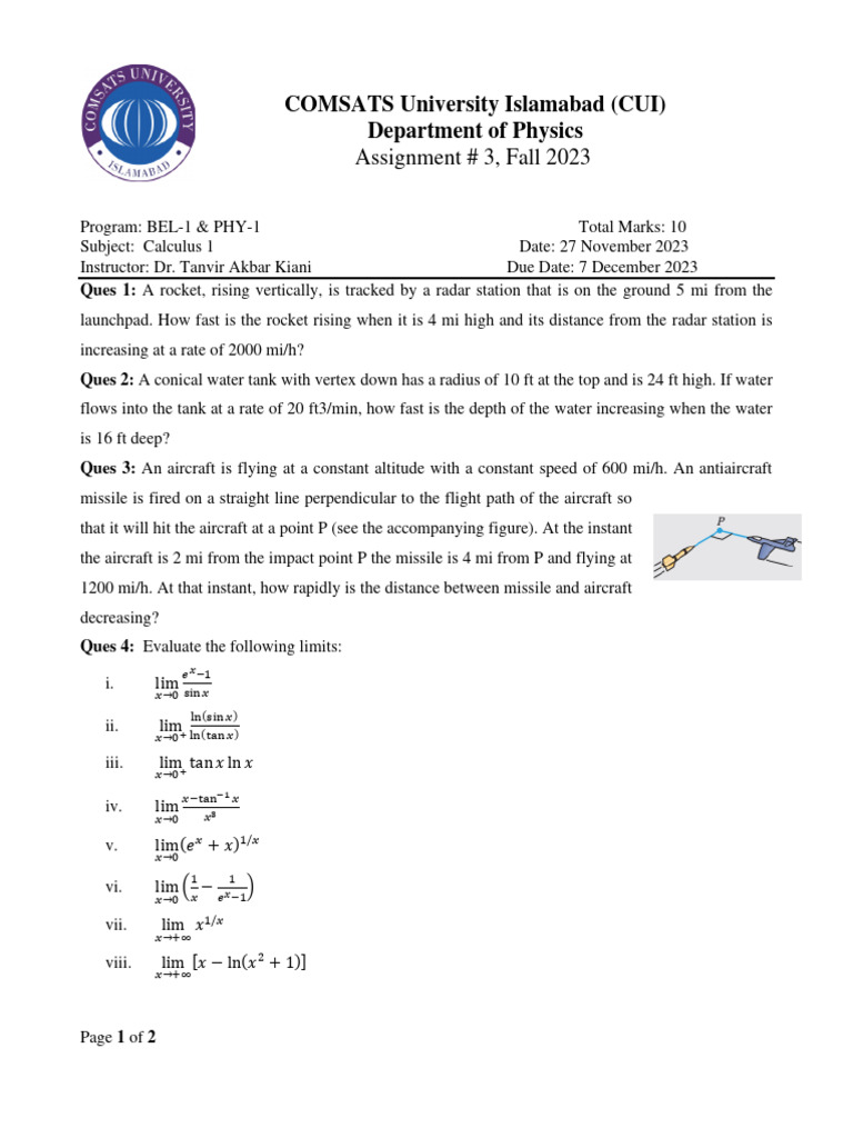 Assignment # 3 (CAL-1) | PDF