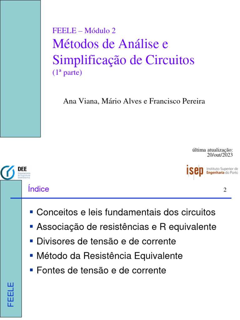 FEELE - Módulo2 - Métodos de Análise de Circuitos Eléctricos - Parte1de2 - 2oout2023 | PDF ...