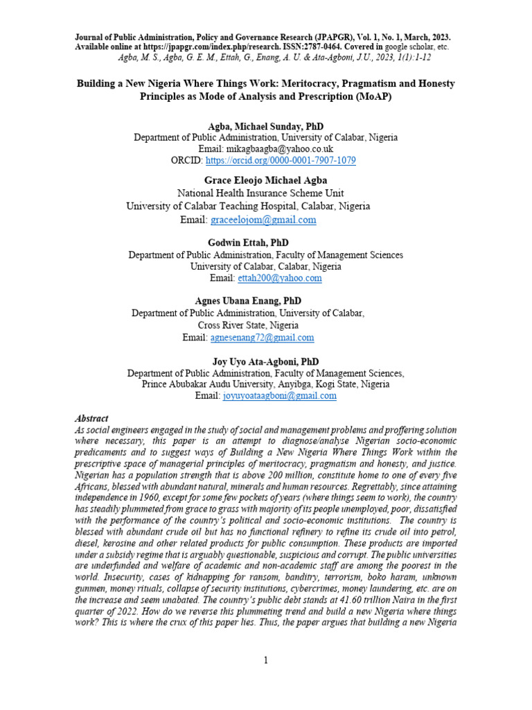 Building A New Nigeria Where Things Work: Meritocracy, Pragmatism and ...