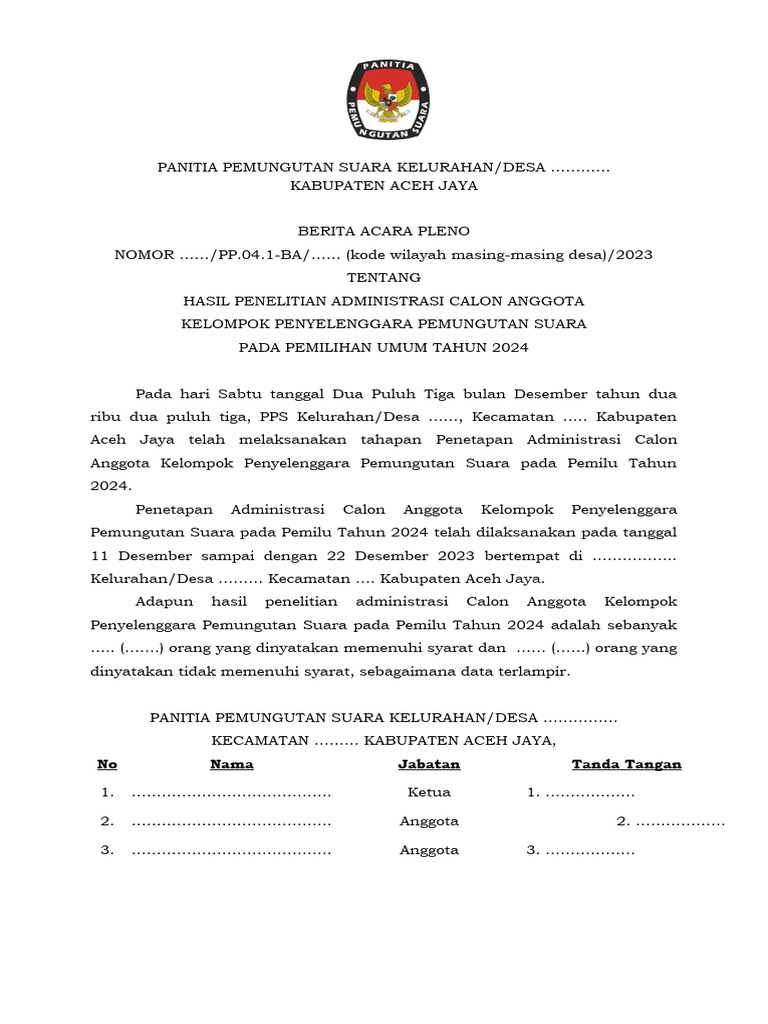 BA Penetapan Administrasi KPPS | PDF | Olahraga & Rekreasi