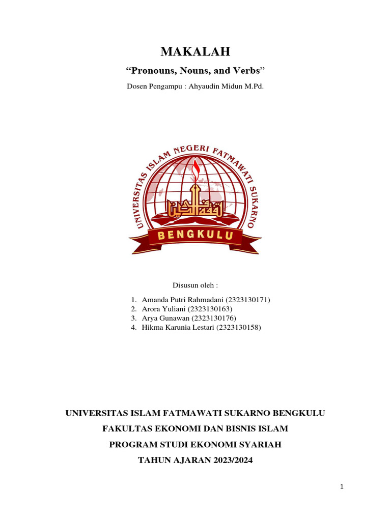 Makalah Bahasa Inggris Tentang Pronoun, Noun Dan Verb | PDF | Verb | Pronoun