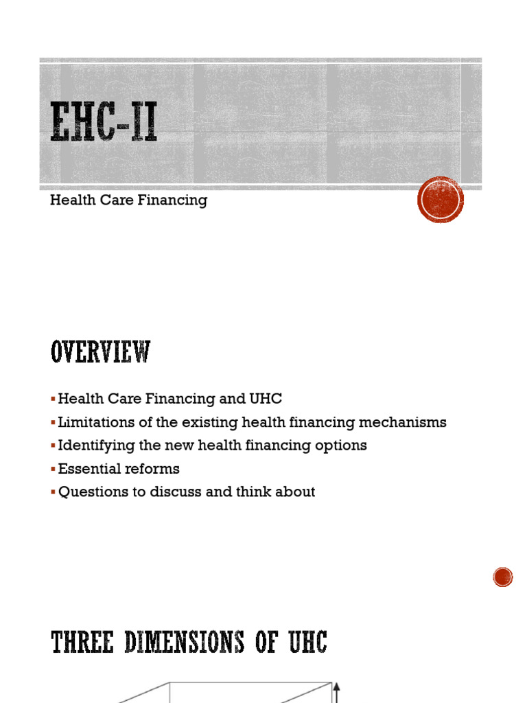 Ehc-Ii: Health Care Financing | PDF | Universal Health Care | Insurance