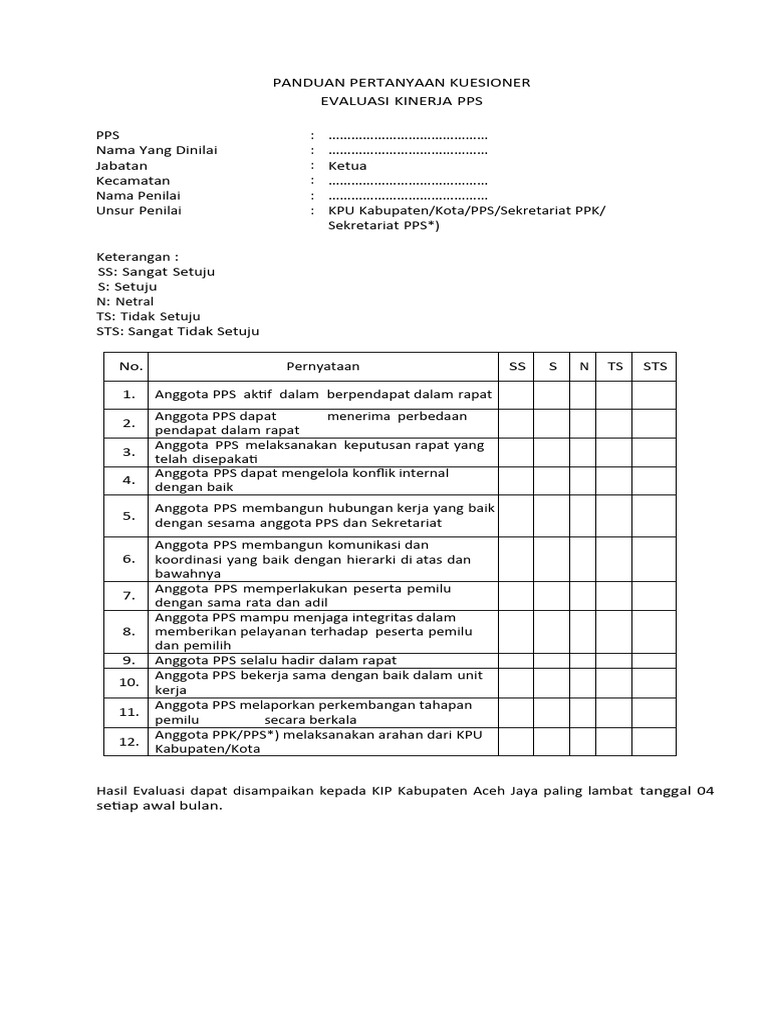 Format Evaluasi Kinerja PPK Dan PPS | PDF