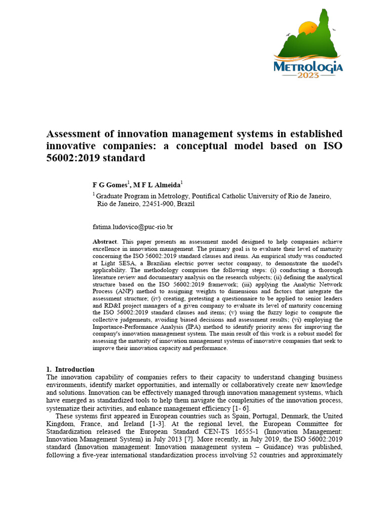 Assessment of Innovation Management Systems in Established Innovative ...