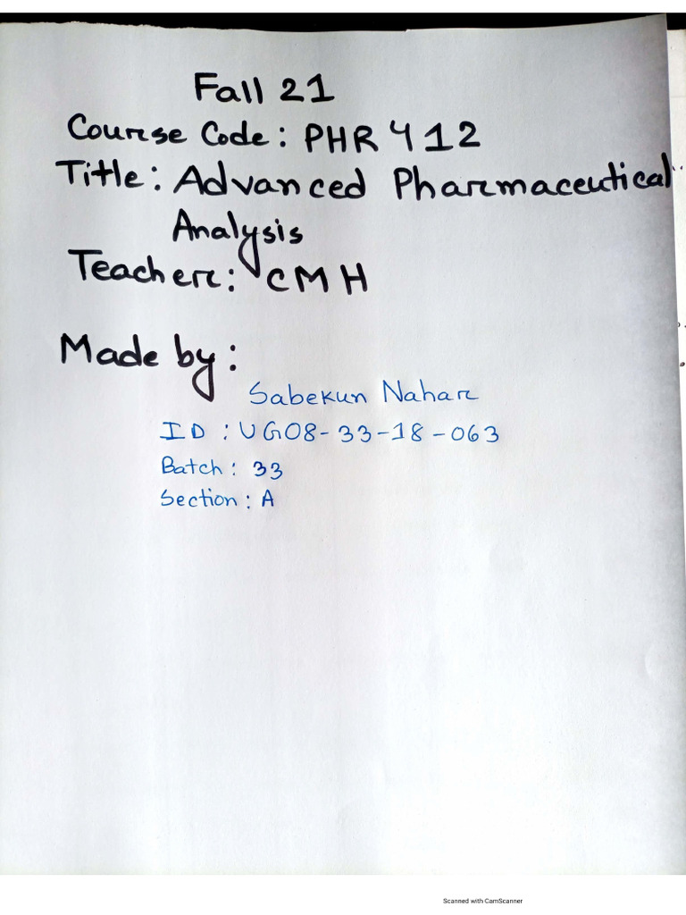 CMH (Advanced Pharmaceutical Analysis) by Sabekun Nahar | PDF