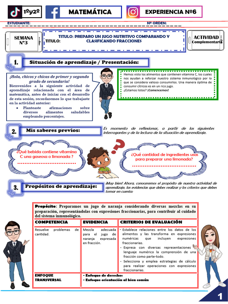1RO - 2DO ACTIVIDAD EXP.6-MATEMÁTICA - Actividad Complementaria-Rural | PDF | Aprendizaje