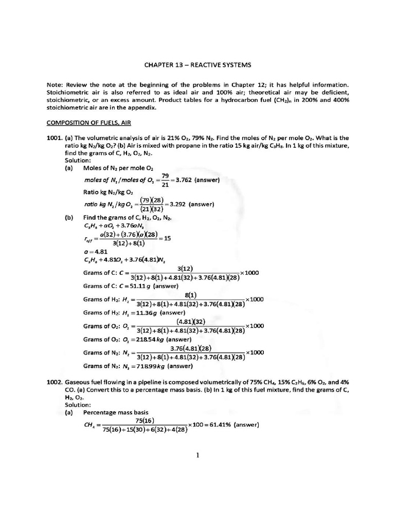 Reactive Systems (Fuels and Combustion) Problems | PDF
