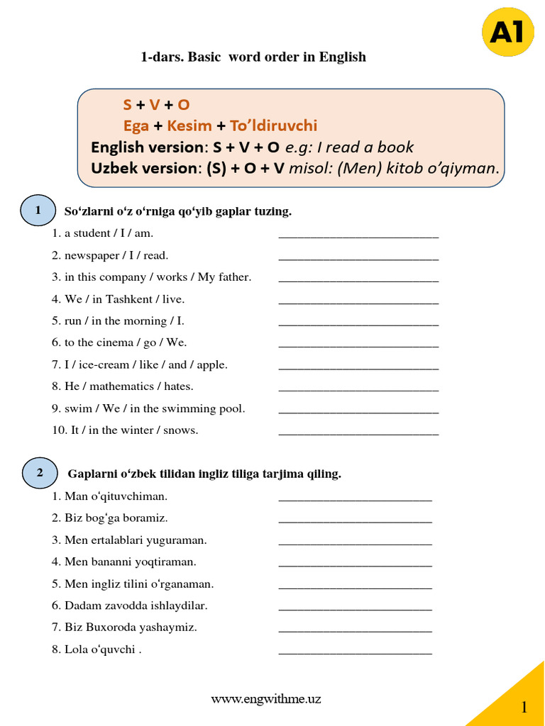 1-Dars. Exercises (With Answers) | PDF