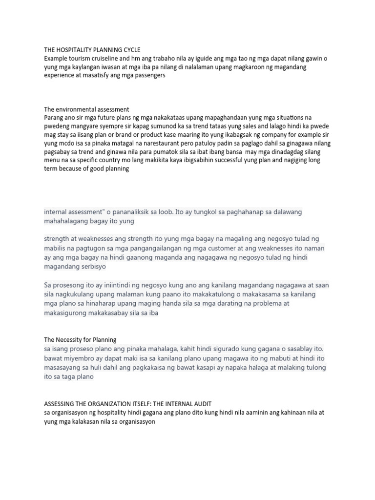 The Hospitality Planning Cycle. | PDF