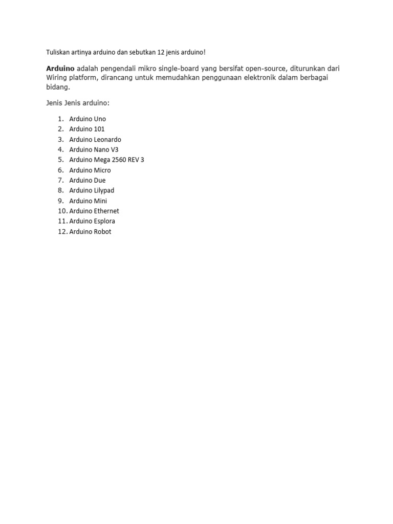 Tuliskan Artinya Arduino Dan Sebutkan 12 Jenis Arduino | PDF