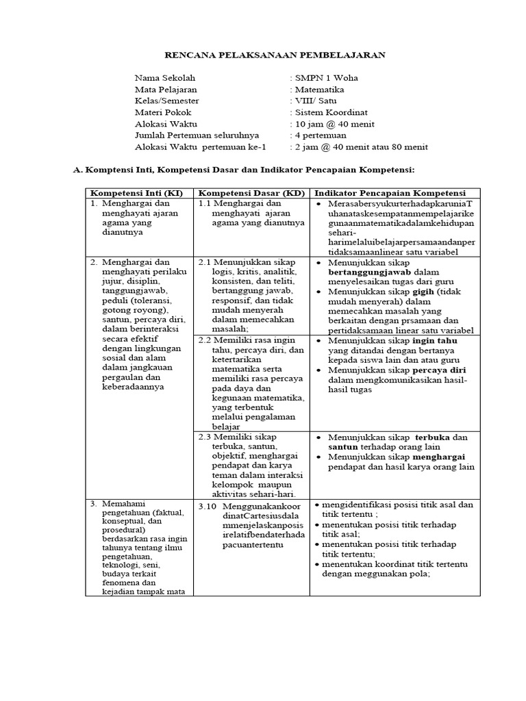 RPP KD Sistem Koordinat | PDF
