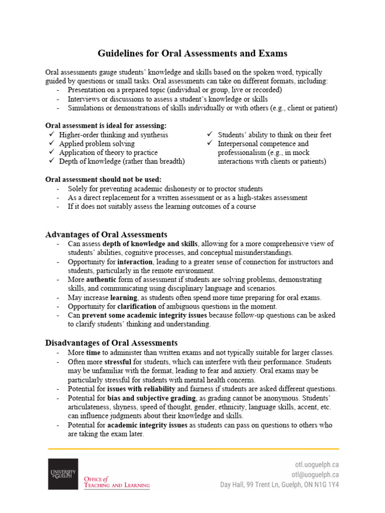 Guidelines For Oral Examinations - 0 | PDF | Educational Assessment ...